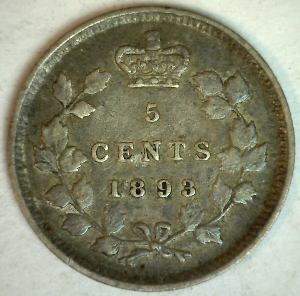 1893 Canada Silver Five Cents Coin 5c Canadian Very Fine Circulated ...