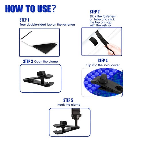 Solar Cover Attachment Kit for Pools with 6 Heavy Duty Straps and Clips ...