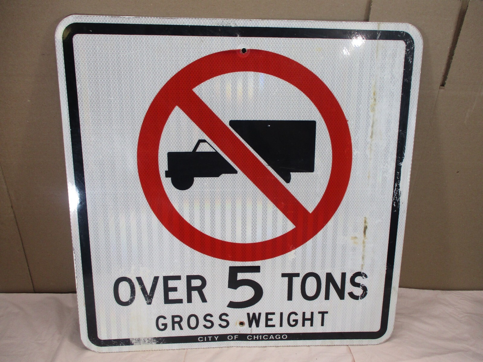 Vintage NO TRUCKS Over 5 Tons Gross Weight CITY OF CHICAGO Street Sign ...