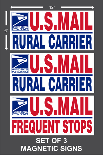 Set of 3 U.S. Mail Delivery Magnetic Signs. Rural Delivery Carrier USPS ...