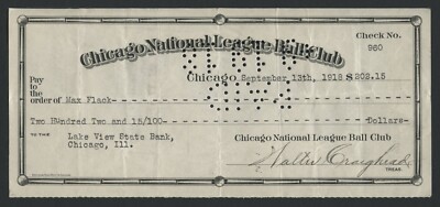 1918 MAX FLACK Signed Chicago Cubs Baseball Payroll Check | eBay