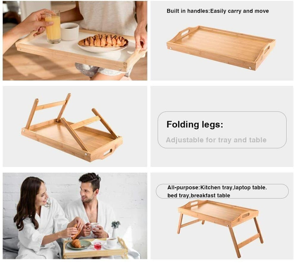 19.7*11.8in Bed Tray Table Breakfast Tray Bamboo Bed Table Snack Tray ...