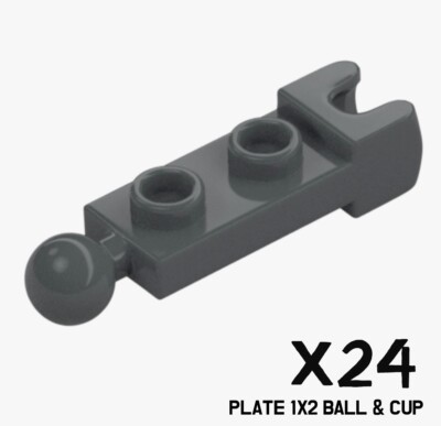 LEGO X24 PLATE 1X2 W. TOW BALL & SOCKET on Ends DARK STONE GREY 6039482 ...