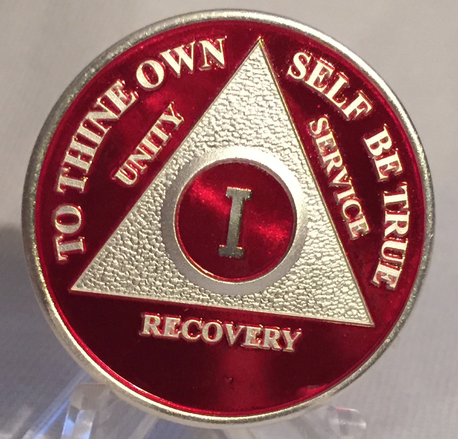 Red Silver Plated Seventeen Year AA Chip Alcoholics Anonymous Medallion ...