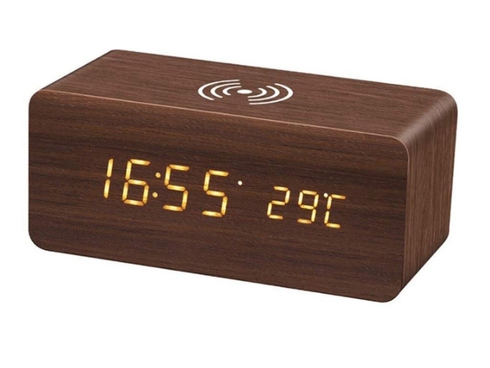 with Charging Wood Digital LED Desk Clock for Bedroom Sound Control ...