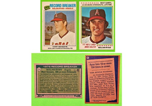 TOPPS 1977 & 1978 NOLAN RYAN RECORD BREAKER CARDS #6 & #234; MOST 300 K ...