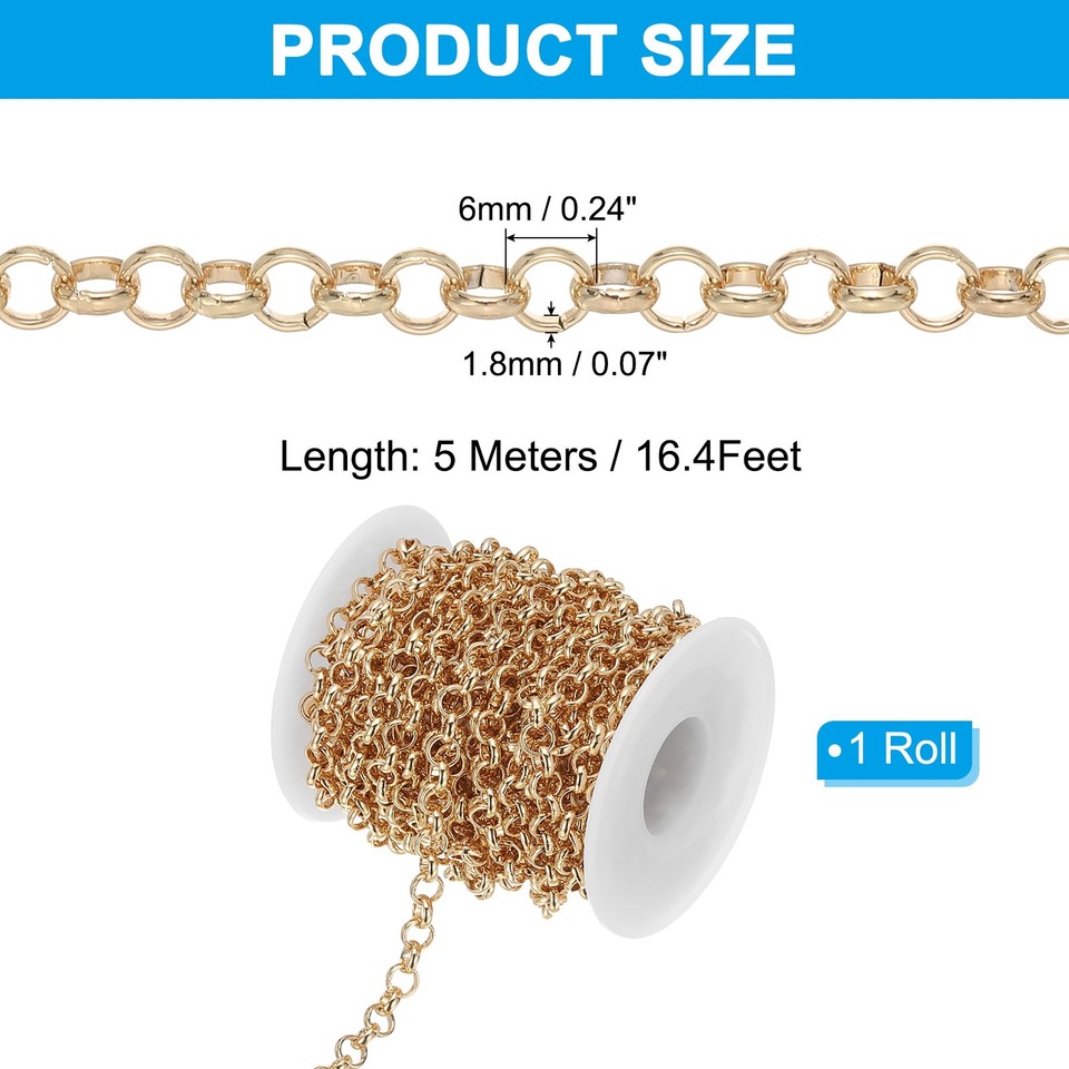16.4Ft Circle Link Chain, 6mm Chain Roll Curb Chain, Gold | eBay
