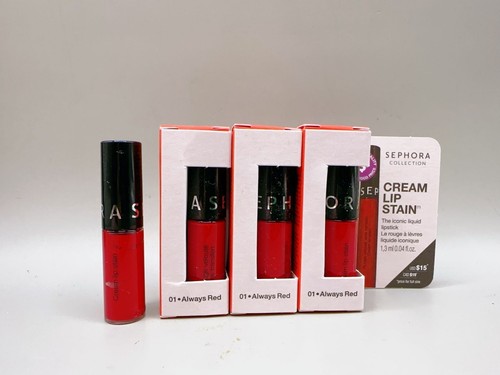 LOT OF 3 Sephora Collection Cream Lip Stain 01 Always Red 0.04 fl.oz.*3 ...