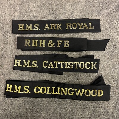 ROYAL NAVY SURPLUS ISSUE WOVEN CAP HAT TALLIES, BLACK WITH GOLD TEXT ...