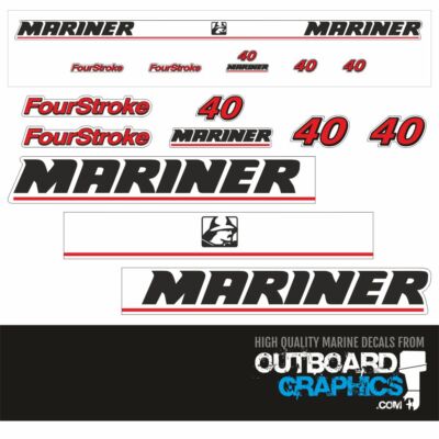 Mariner 40hp four stroke (2001 model) outboard engine decals/sticker ...