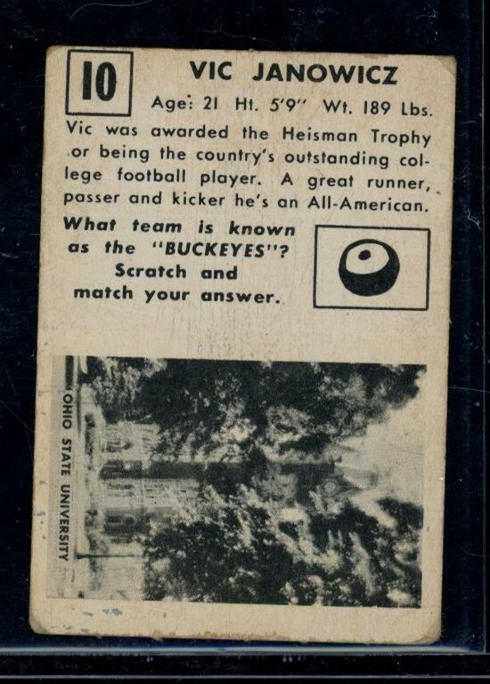 1951 Topps Magic Football #10 Vic Janowicz Ohio State RC Back Creasing ...