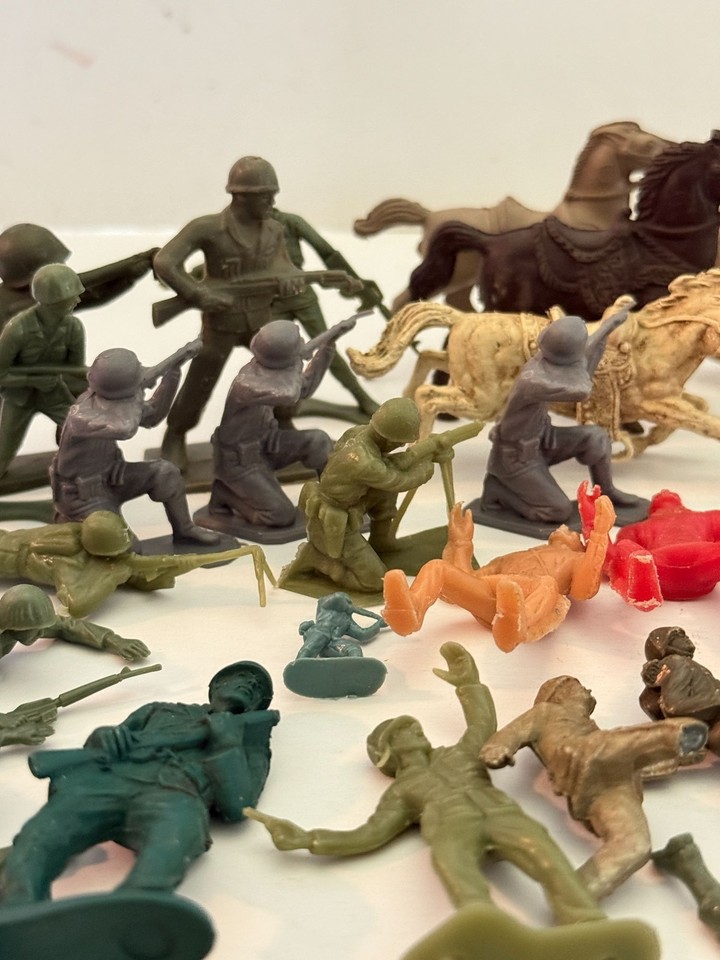 Vintage Tim Mee Marx Army Men Cowboys Horses Animal Airplane Plastic ...