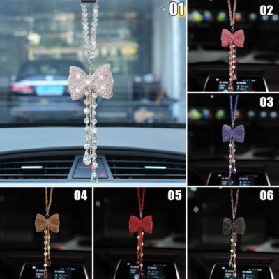 Car Rear View Mirror Pendant Bling Crystal Ornament Hanging Bowknot ...