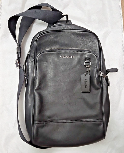 COACH Unisex Graham Pack Smooth Black Leather Crossbody tote backpack ...