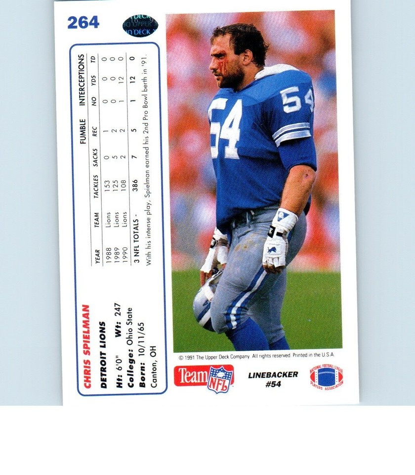 Chris Spielman 264 Lions 1991 Upper Deck NFL Football Trading Card | eBay