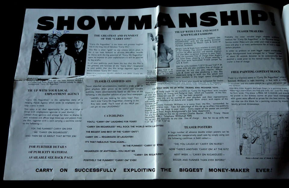 Carry On Regardless Promo Poster & Sales Brochure.Merchandise Advert ...