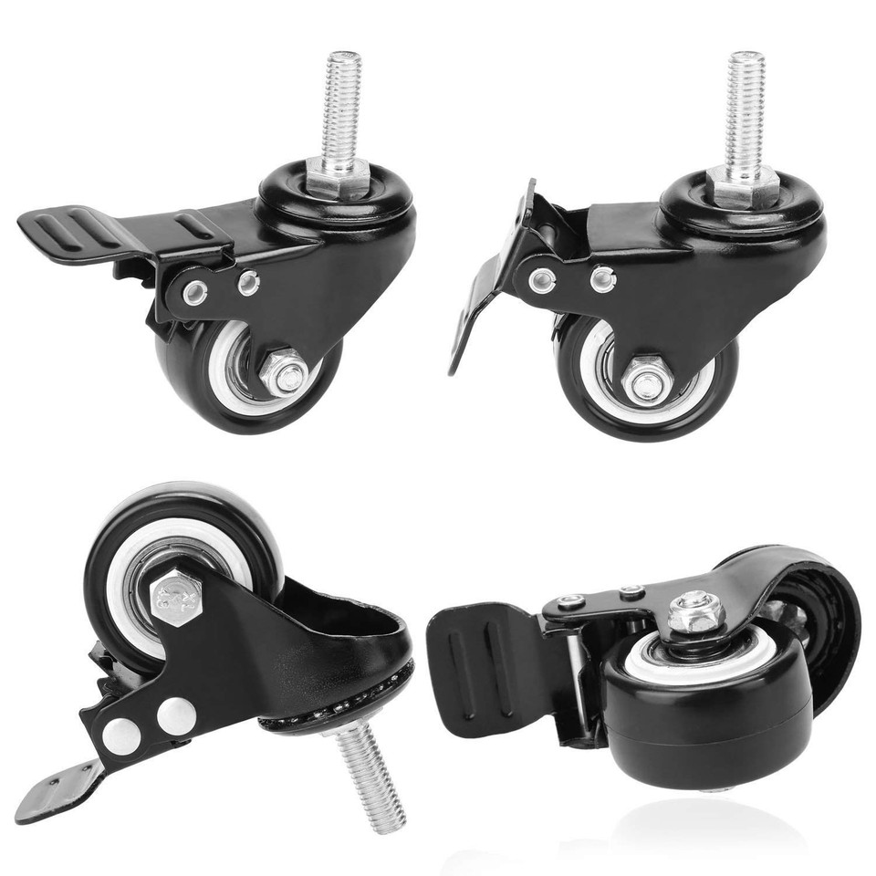 2" Stem Casters with Brake, 3/8"-16x1 Heavy Duty Threaded Stem Caster ...