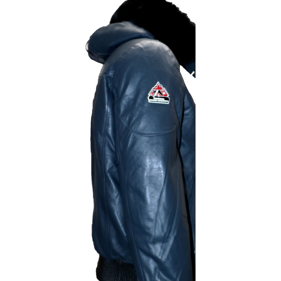 Original Goose Country Men's Down Bomber Leather Jacket with Fox fur | eBay