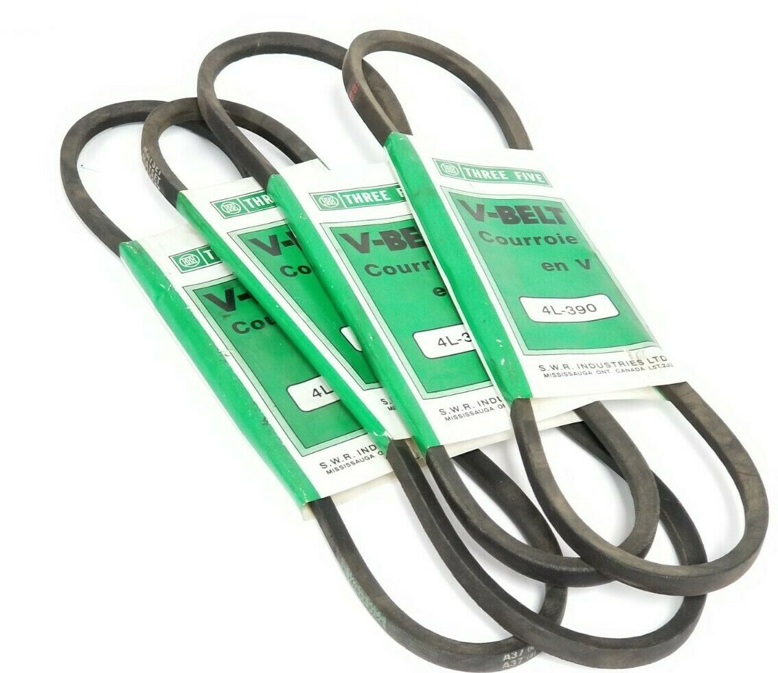 LOT OF 4 NEW THREE FIVE 4L-390 V-BELTS 4L390 TIMING BELT SMOOTH LIGHT ...