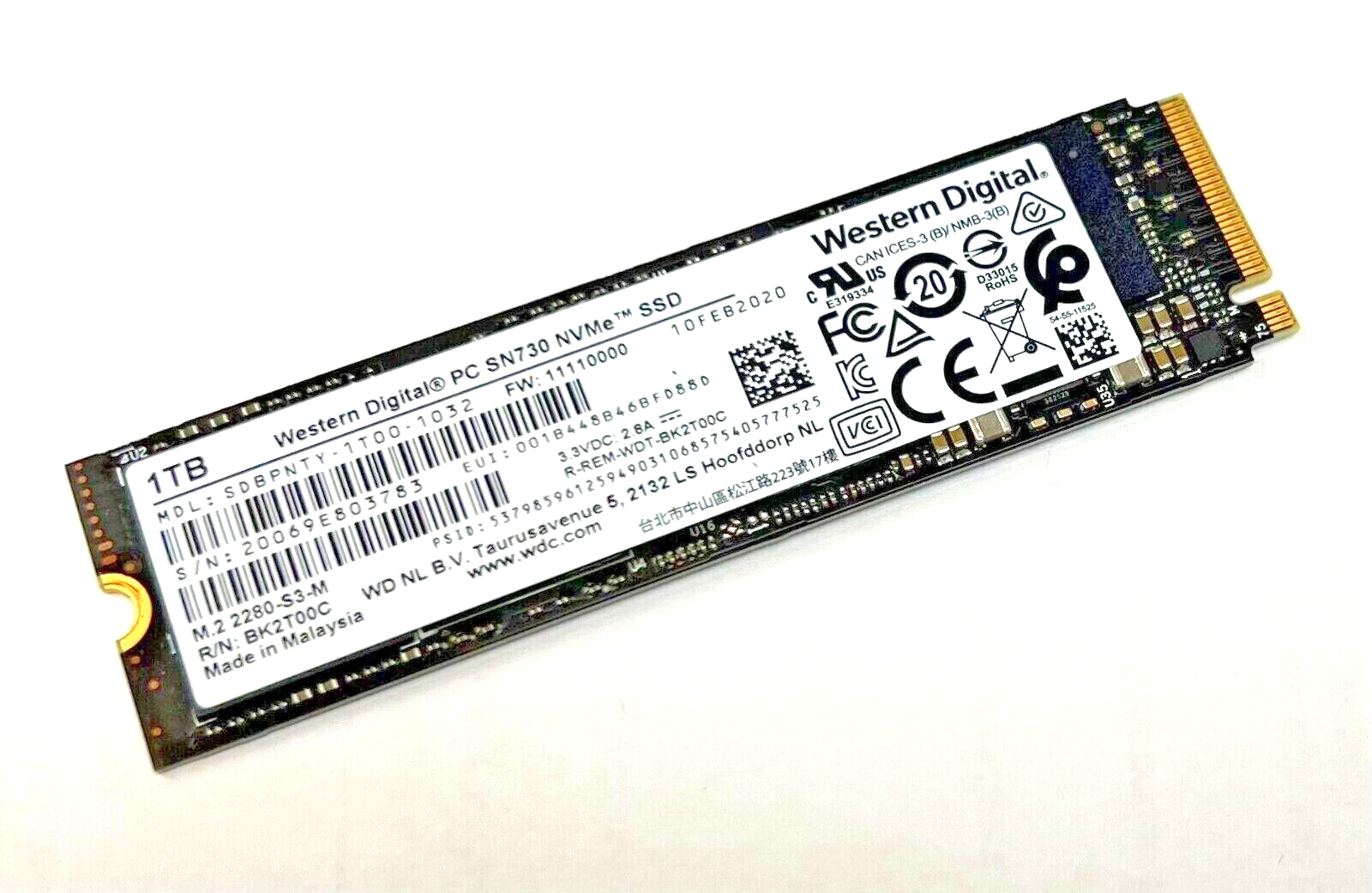 Western Digital SN730 1TB M.2 PCIe NVMe SSD SDBPNTY-1T00 1032 R/N ...