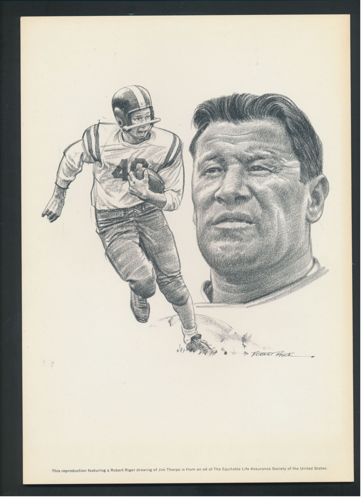JIM THORPE 1980 REPRODUCTION OF 1961 ROBERT RIGER DRAWINGS/ LITHOGRAPH ...