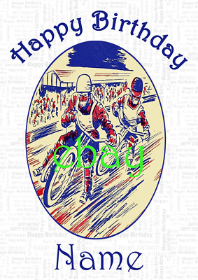 Personalised Speedway Retro Classic Happy Birthday Card with envelope ...
