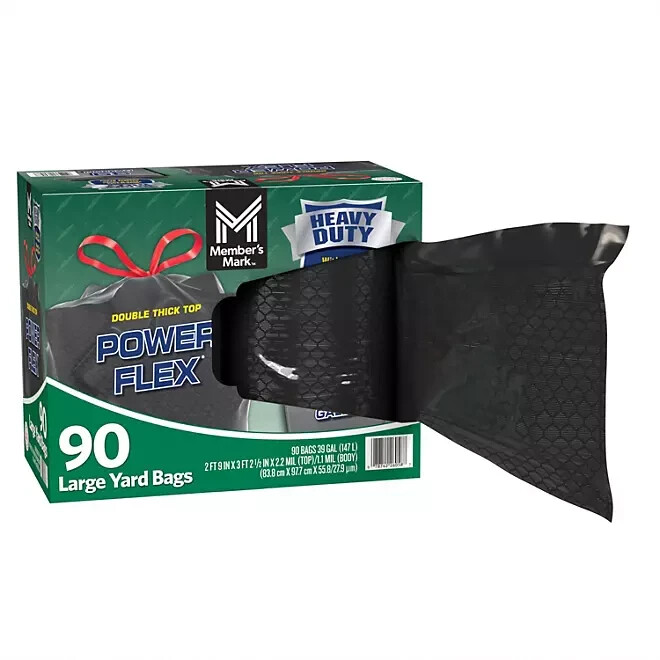 Member's Mark 39 Gallon Power Flex Drawstring Yard Trash Bags (90 ct ...