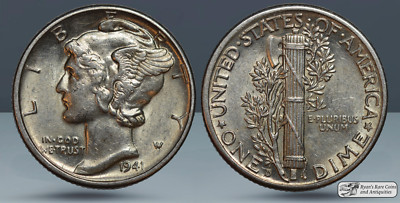 1941 D Mercury Dime, Uncirculated, Full Split Bands FSB, Ryan's Rare ...