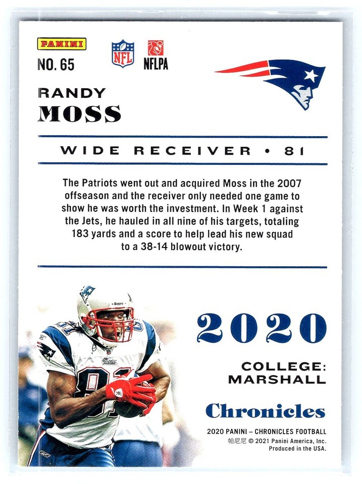 2020 Panini Chronicles Football #65 Randy Moss New England Patriots | eBay