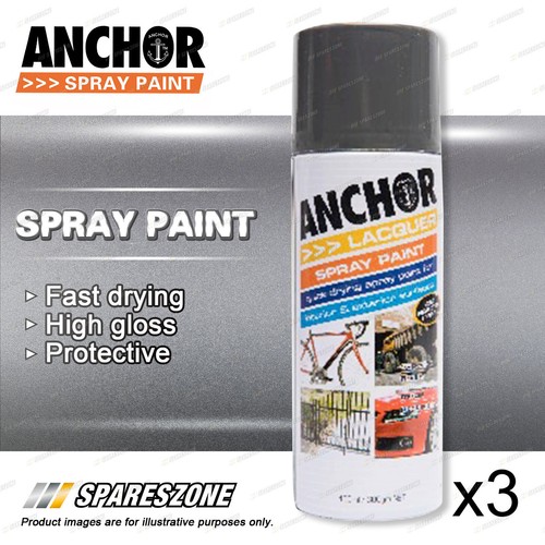 3 x Anchor Matt Black Lacquer Spray Paint 300 Gram Versatile Aerosol ...