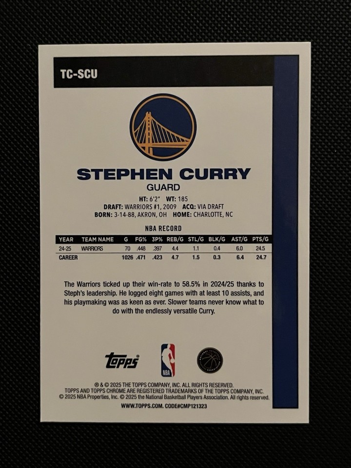 2025-26 Topps Stephen Curry 1980-81 Topps Chrome TC-SCU Golden State Warriors | eBay