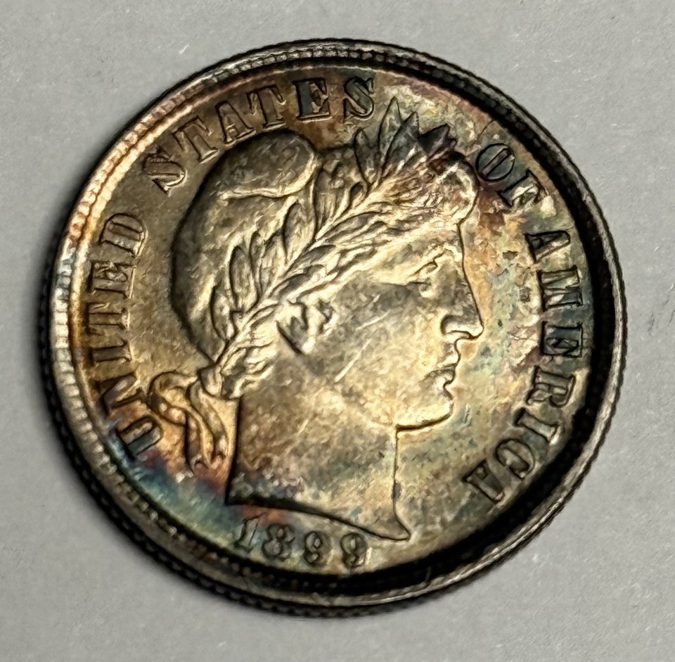 Mint State 1899-P Barber Silver Dime w/ Multiple Die Cracks! U.S. 10c ...