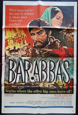 BARABBAS ORIGINAL FOLDED 27X41 MOVIE POSTER 1962 ANTHONY QUINN ARTHUR ...