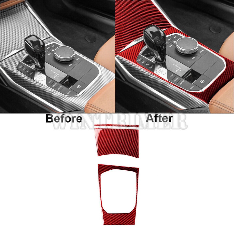 For BMW 3Series G20 G28 Red Carbon Fiber Interior Full Kit Cover Trim ...