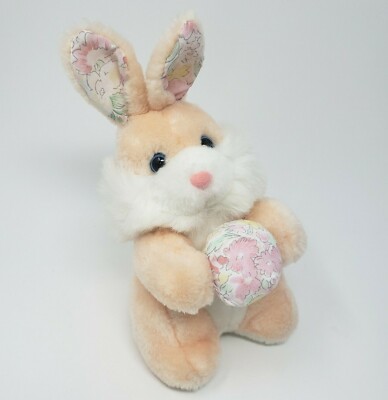 VINTAGE CUDDLE WIT PEACH BUNNY RABBIT W EASTER EGG STUFFED ANIMAL PLUSH ...