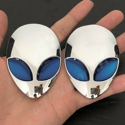 2x Big 3D Chrome Blue Alienware Alien Head UFO Car Emblem Badge Decal ...
