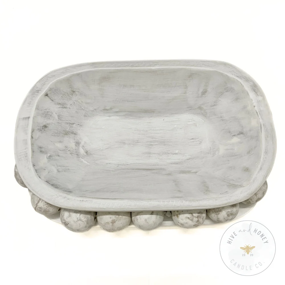 Acacia Wood Dough Bowl | Large Oval Beaded Bowl - White | Candle Vessel ...