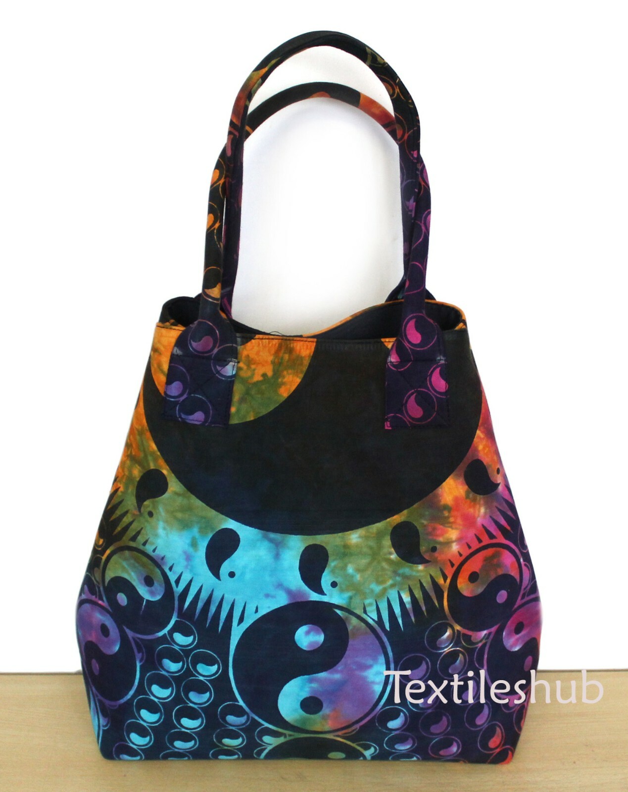 Indian Handmade Multi Yin Yang Print Women's Shopping Tote Purse Cotton ...