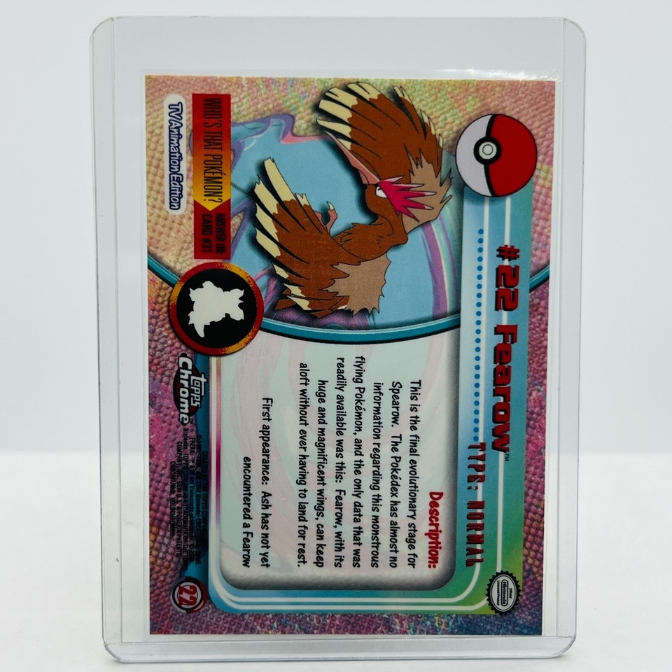 Pokémon Fearow #22 Pokemon 2000 Topps TV Animation Chrome Series 1 Holo ...
