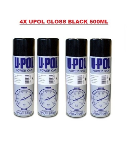 4x PROFESSIONAL U-pol Power Can GLOSS BLACK 500ml Paint Aerosol Upol ...