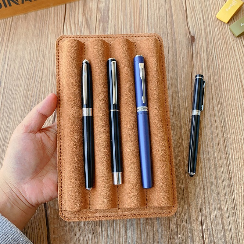 Cowhide 3 Slots Pens Tray Holder Display Pen Stand Desktop Organizer ...