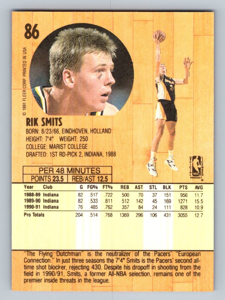 1991 Fleer #86 Rik Smits Indiana Pacers | eBay
