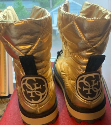 $ 120.00 Guess GOLD Womens Leian Logo Adjustable Booties Shoes 8M | eBay