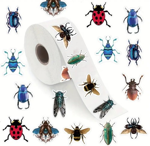 500 pcs Sticker Seals Roll NEW Insects Bug Bugs Theme Semi Gloss Self ...