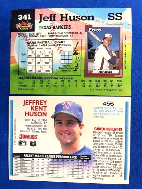MLB - Jeff Huson 1992 Topps Stadium Club & 1992 Donruss Baseball ...
