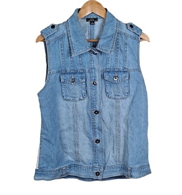 Lisa International Blue Jean Vest Size Large Denim With Ivory Crocheted ...