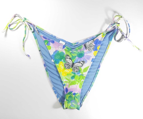 Bikini Bottoms Swimsuit Side Tie Cheeky Low Rise Swim Blue Floral Print ...