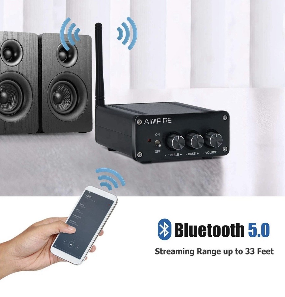 Aimpire Bluetooth 2 Channel Stereo Audio Amplifier Receiver Mini Hi-Fi ...