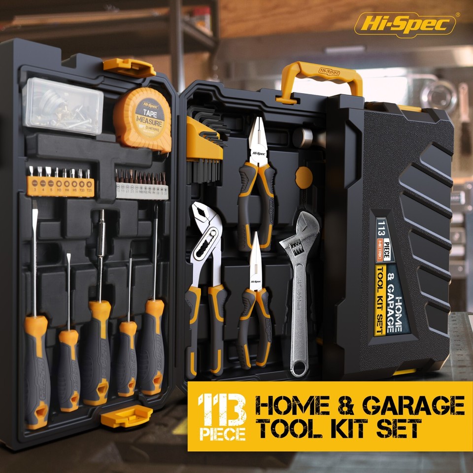 Hi-Spec 113Pc Home & Garage Tool Kit Set Complete DIY Hand Tools in ...