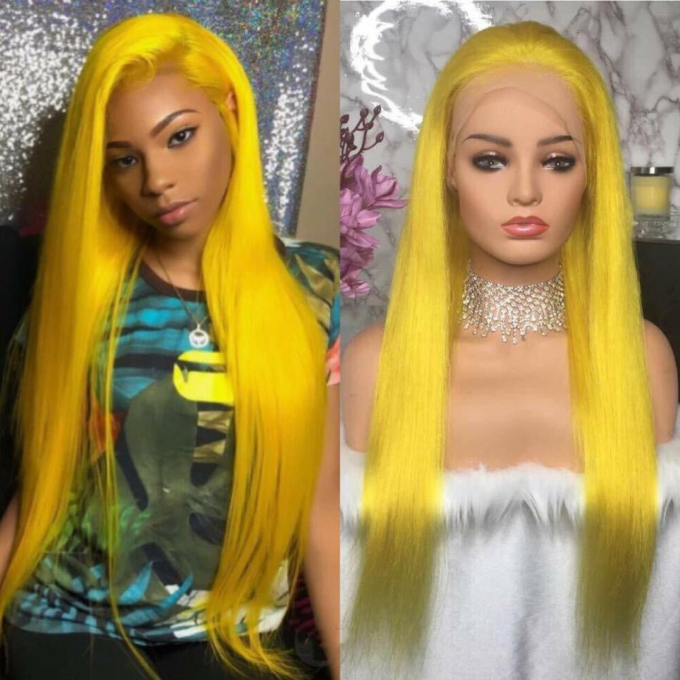 Long Straight Lace Front Wig Yellow Synthetic Hair Wigs Cosplay Heat ...